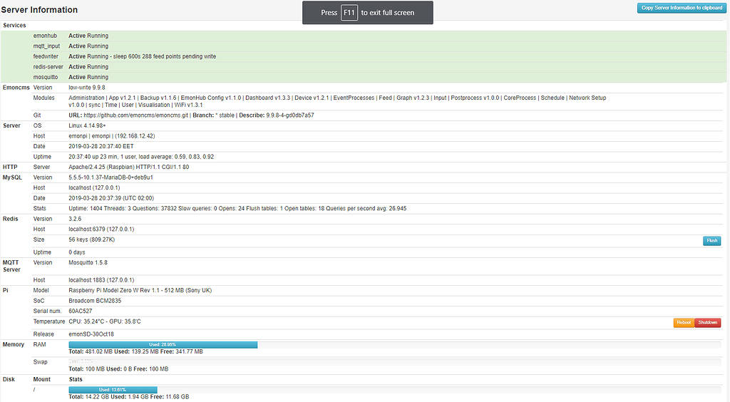 Strange issues on own built emoncms running on raspberry pi zero w - Emoncms - OpenEnergyMonitor ...