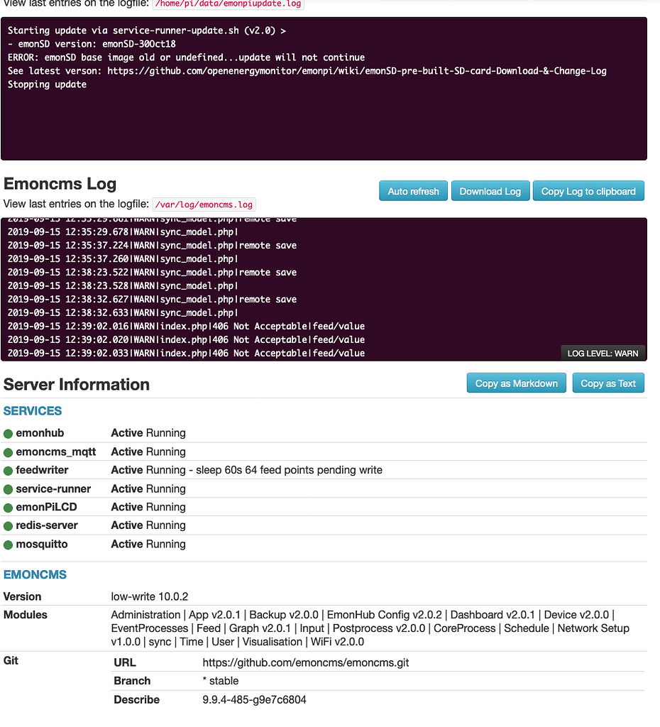 2 Issues Cant Update Emoncms Nor Send Feeds To Openenergymonitor 