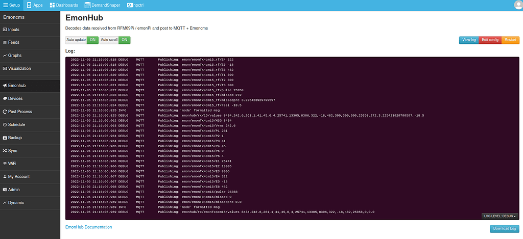 Improved Emonhub log view in Emoncms - Emoncms - OpenEnergyMonitor Community