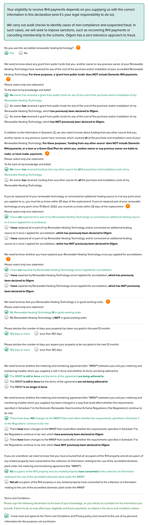 UK Renewable Heating Incentive declaration example - Heatpump ...